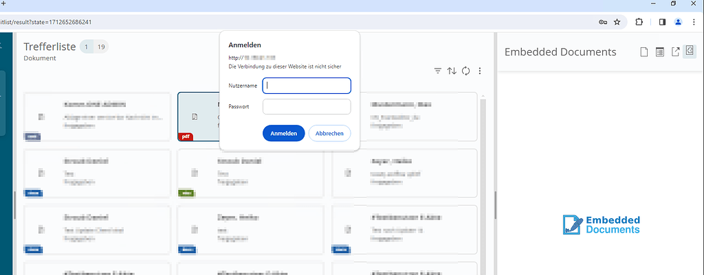 Embedded Documents bringt gesonderte Authentifizierung über Webclient ...